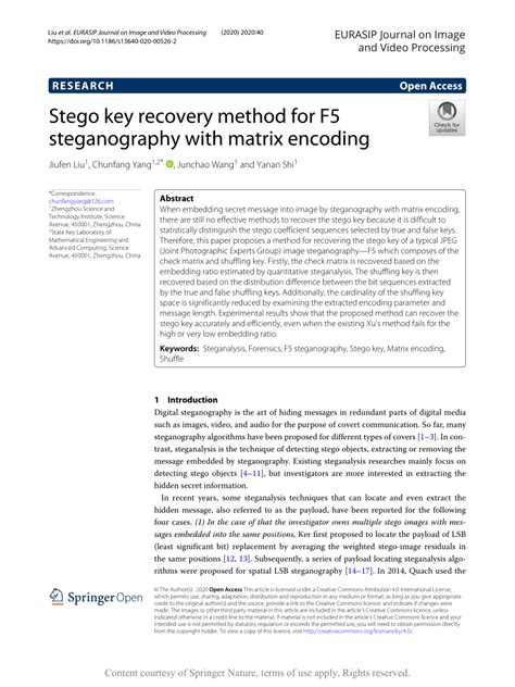 Pdf Stego Key Recovery Method For F5 Steganography With Matrix Encoding