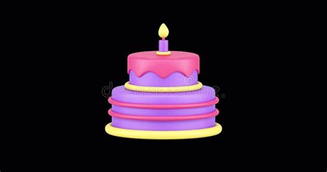 Birthday Cake Candy With One Candle Anniversary 3d Icon Animation Loop