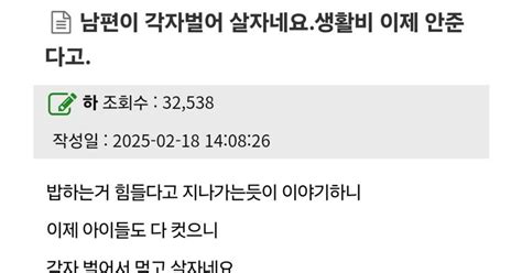 남편이 각자 벌어 살자네요 생활비 이제 안 준다고