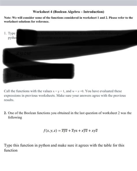 Solved Worksheet 4 Boolean Algebra Introduction Note We