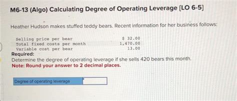 solved m6 13 algo calculating degree of operating leverage