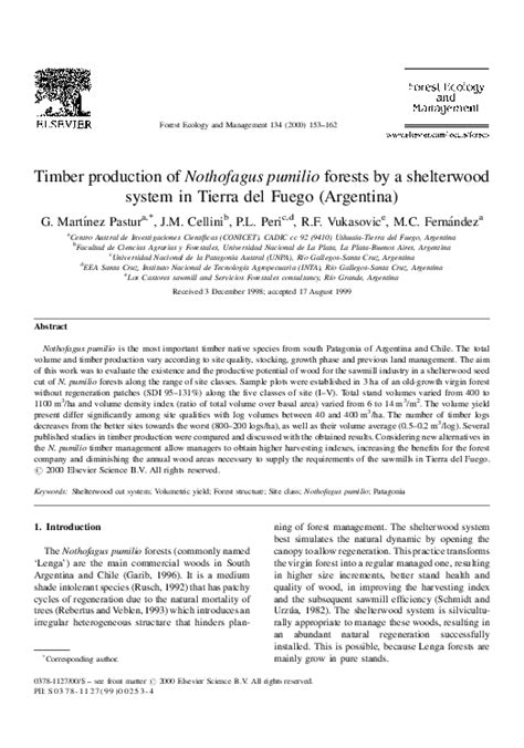 Pdf Timber Production Of Nothofagus Pumilio Forests By A Shelterwood