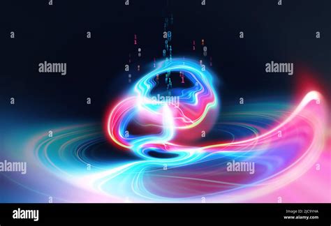 Visualized Data Stream Abstract Neon Field Fractal Elements Of Digital Data And Binary Code