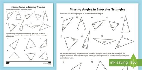 Find Missing Angles In Isosceles Triangles Activity Twinkl