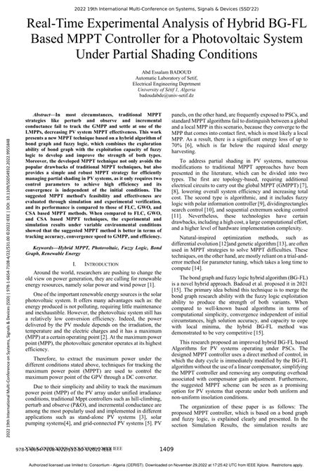 Pdf Real Time Experimental Analysis Of Hybrid Bg Fl Based Mppt