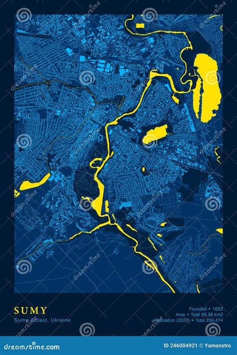 Sumy Map Vector Poster Highly Detailed Map In Patriotic Yellow Blue