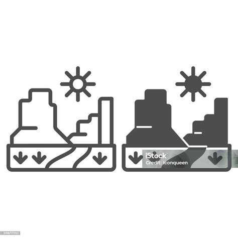 그랜드 캐년 와 태양 선 와 단색 아이콘 서쪽 사막 개념 벡터 그래픽 흰색 배경에 미국 계곡 풍경 기호 모바일 또는 웹 디자인에 대 한 윤곽선 스타일 아이콘 0명에 대한
