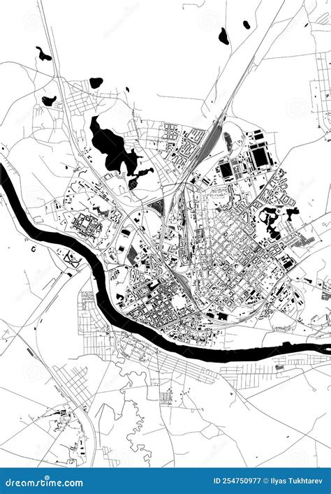 Map Of The City Of Daugavpils Latvia Stock Vector Illustration Of Monochrome Topography