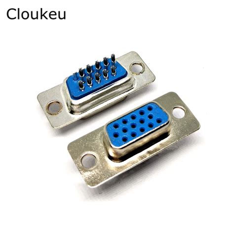 5Pcs DB15 Hole Female Welded Connector VGA Plug Serial Port DB15 Adapter 3 Row Foot In