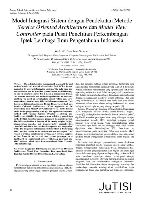 Pdf Model Integrasi Sistem Dengan Pendekatan Metode Service Oriented Architecture Dan Model