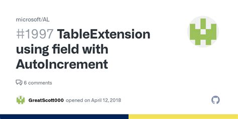 Tableextension Using Field With Autoincrement · Issue 1997 · Microsoftal · Github