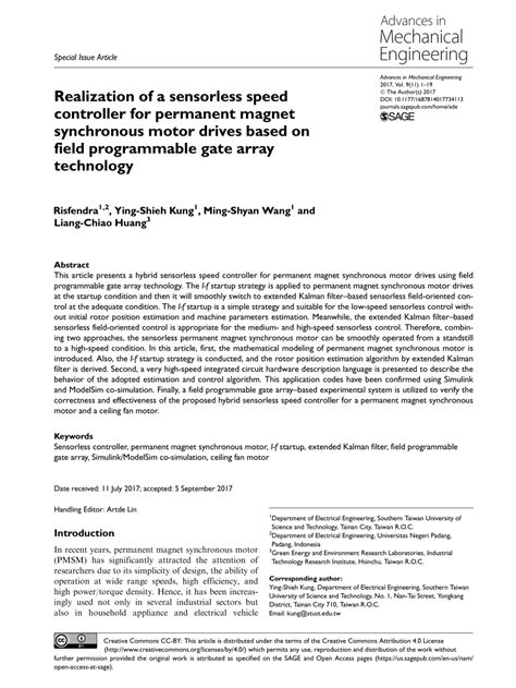 Pdf Realization Of A Sensorless Speed Controller For Permanent Magnet