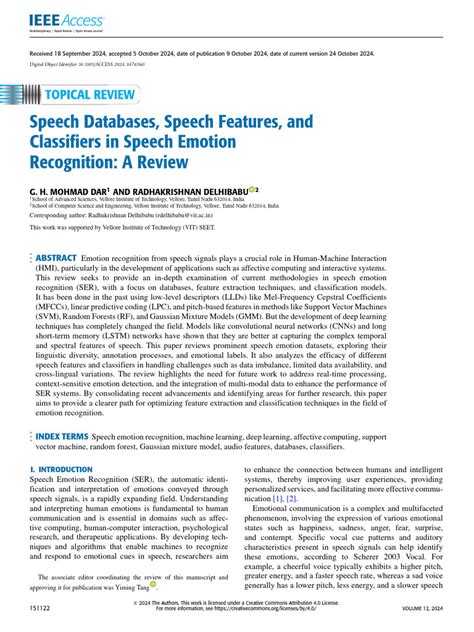 Speech Databases Speech Features And Classifiers In Speech Emotion Recognition A Review Pdf