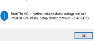 Redistributable Package Not Installed Successfully Fix