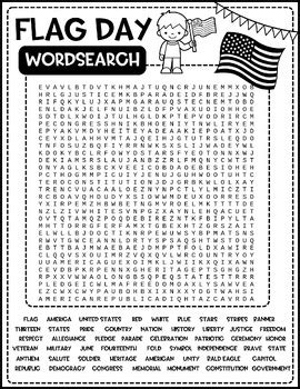 Flag Day Word Search Patriotic Vocabulary Puzzle 50 Words In Color