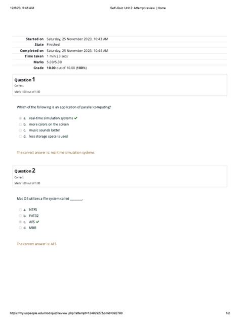 Self-Quiz Unit 2 - Attempt Review 2 - Home | PDF
