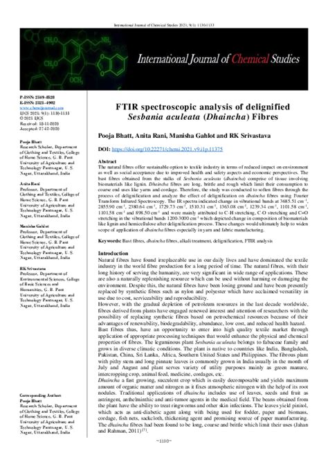 Pdf Ftir Spectroscopic Analysis Of Delignified Sesbania Aculeata Dhaincha Fibres
