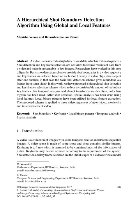 Pdf A Hierarchical Shot Boundary Detection Algorithm Using Global And