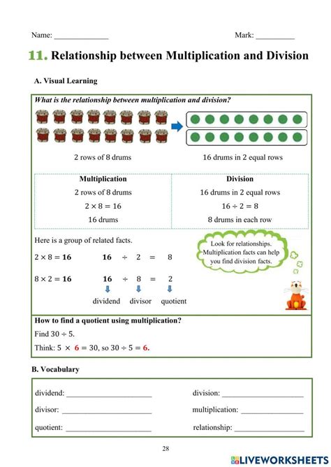 Relationship Between Multipication And Division Worksheet Live Worksheets