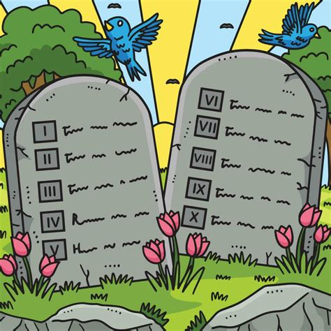 Cristiano Diez Mandamientos Tabletas De Colores Dibujos Animados