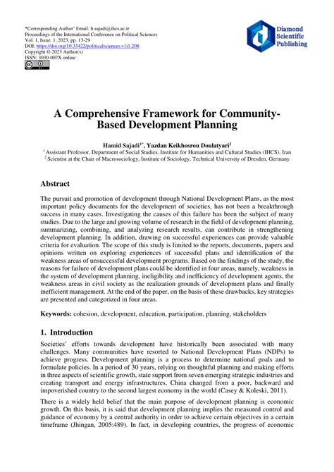Pdf A Comprehensive Framework For Community Based Development Planning