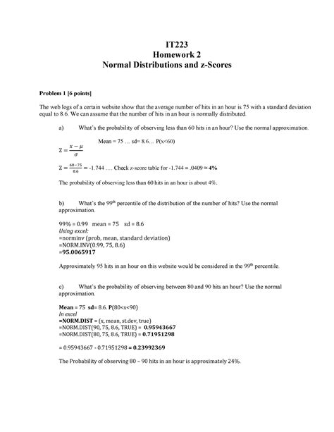 it223 hw 2 it 223 homework 2 it homework 2 normal distributions and