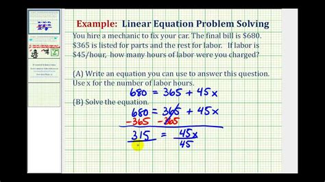 Ex Linear Equation Application Car Repair With Labor And Parts Youtube