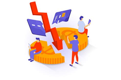 실업과 위기 개념은 3d 아이소메트릭 디자인에서 볼 수 있다 사람들은 신용 카드와 동전을 부수고 저축 파산 및 재정 문제를
