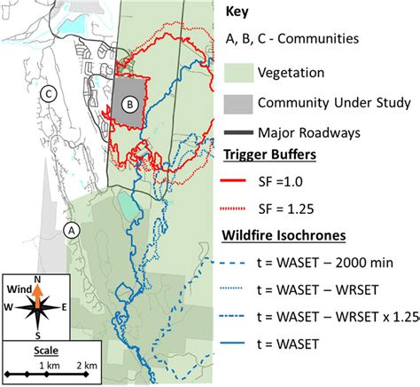 Farsite Wildfire Isochrones And Generated Peril Trigger Perimeters For Download Scientific