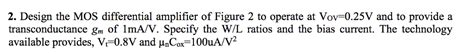 Solved 2 Design The Mos Differential Amplifier Of Figure 2