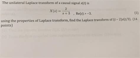 Solved The Unilateral Laplace Transform Of A Causal Signal