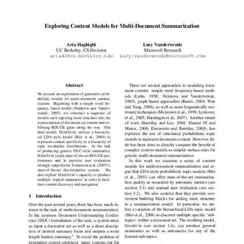 Exploring Content Models For Multi Document Summarization Acl Anthology
