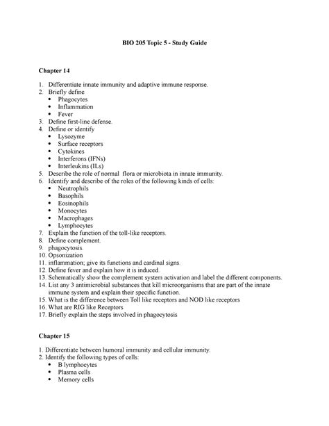 BIO Topic Study Guide BIO Topic Study Guide Chapter Differentiate Innate