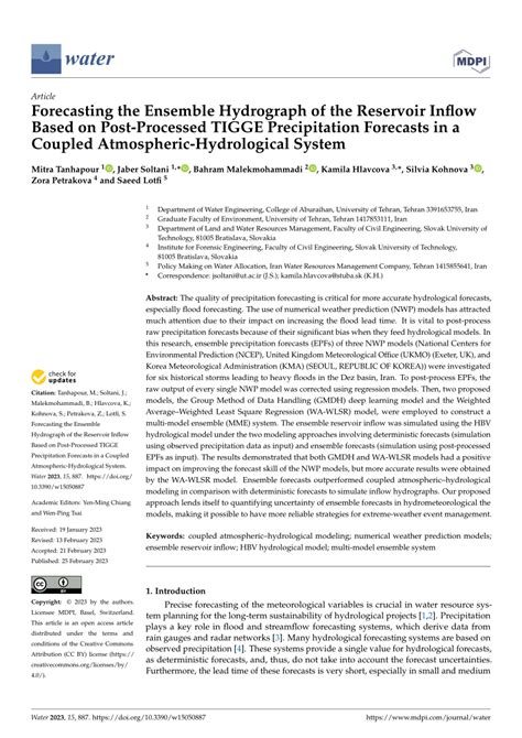 Pdf Forecasting The Ensemble Hydrograph Of The Reservoir Inflow Based