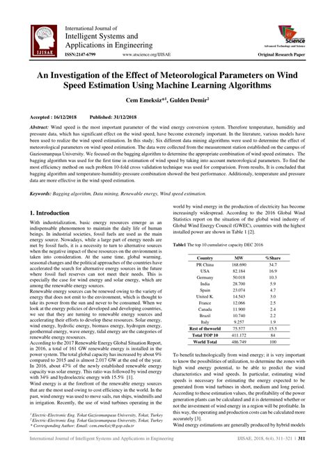 Pdf An Investigation Of The Effect Of Meteorological Parameters On Wind Speed Estimation Using