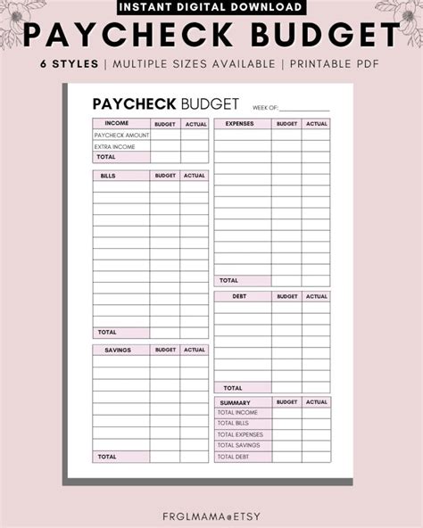 Weekly Budget Overview Template Printable Paycheck Budget