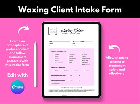 Waxing Client Intake Consent Form Aesthetician Consent Form Client Consent To Treatment Canva