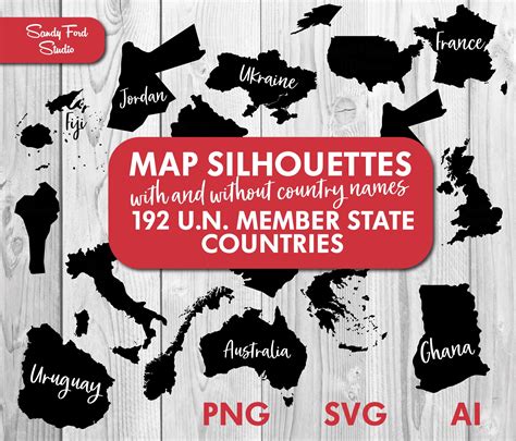 World Countries Map Silhouettes Svg Bundle Country Outlines Clipart