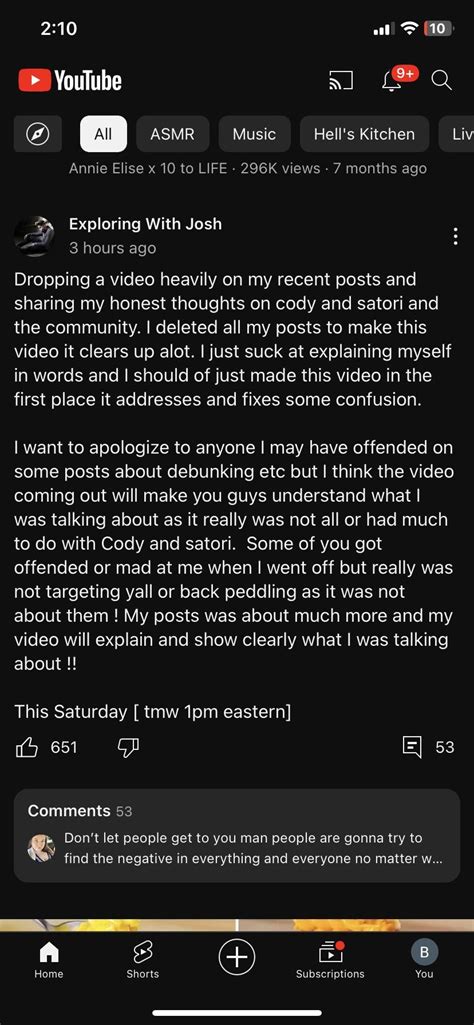 Exploring Josh Speaks Out R SamAndColbyClub