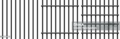 Black Realistic Metal Prison Bars Isolated On White Background Detailed