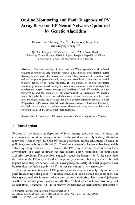 Pdf On Line Monitoring And Fault Diagnosis Of Pv Array Based On Bp