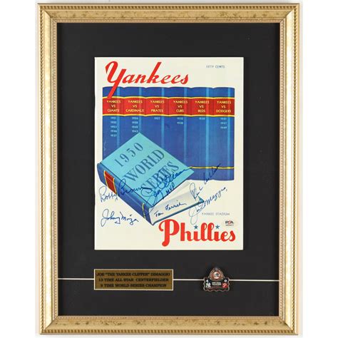 1950 World Series Program Custom Framed Display With 1950 World Series Official Pin Signed By 6