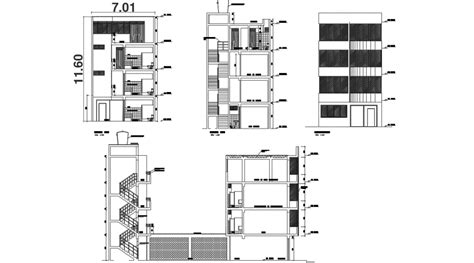 Four Story Education Building Elevation And Section Cad Drawing Details Dwg File
