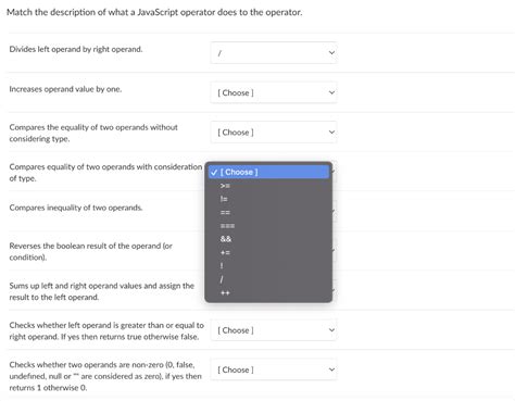 Solved Match The Description Of What A Javascript Operator Chegg