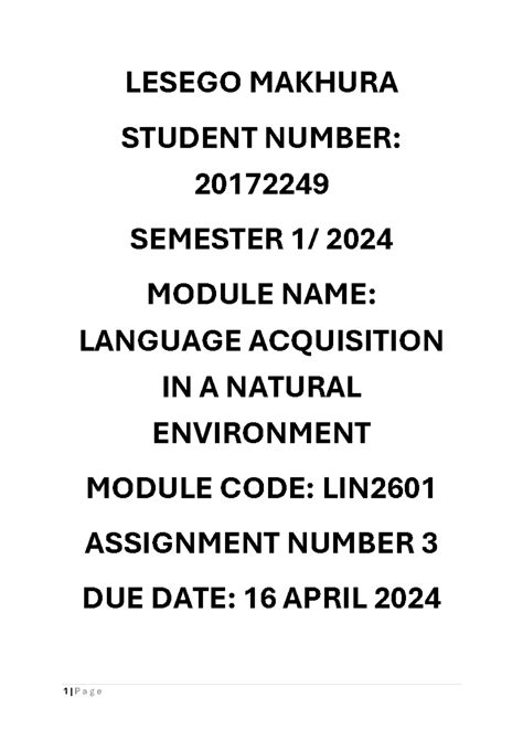 Lin 2601 Assessment 3 Lesego Makhura Student Number 20172249