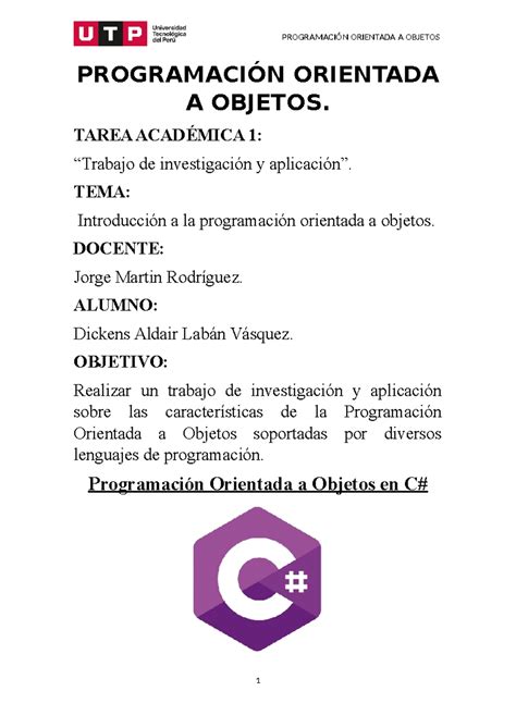 Programación Orientada A Objetos En C ProgramaciÓn Orientada A