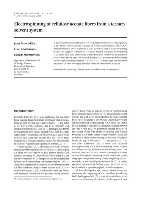 Pdf Electrospinning Of Cellulose Acetate Fibers From A Ternary