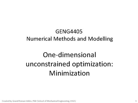 Geng4405 Minimisation Geng4405 Numerical Methods And Modelling