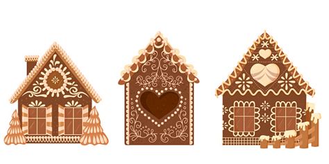 크림과 다양한 과자로 장식 된 초콜릿 진저 브레드 하우스 크리스마스 치료 밝은 장식 요소 흰색 배경에서 격리된 벡터 그림입니다 복고풍에 대한 스톡 벡터 아트 및 기타 이미지