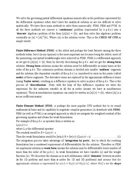 Cfd Methods Fdm Fem Fvm Pdf Partial Differential Equation Finite Element Method